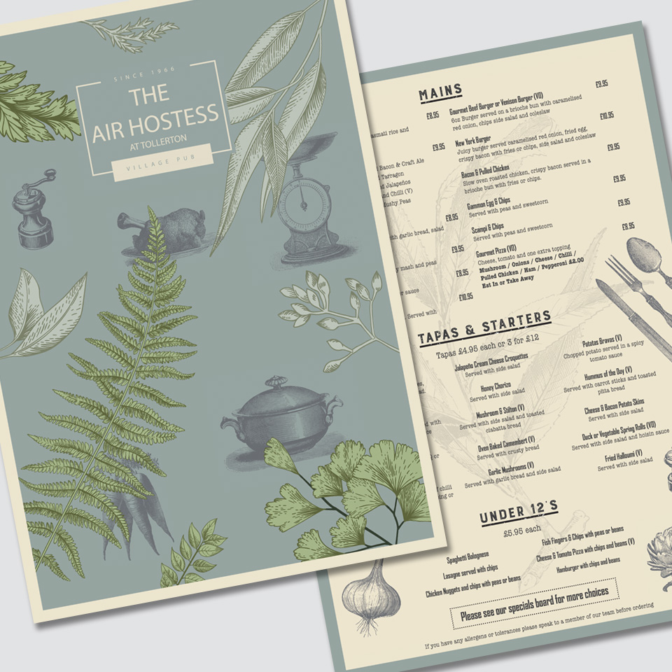 Bespoke Pub Menus | Birdhouse Design